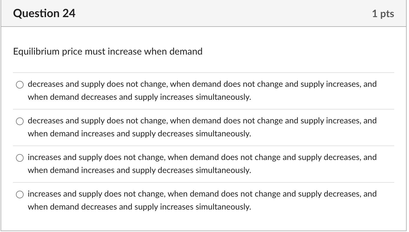 Solved Question 24Equilibrium price must increase when | Chegg.com
