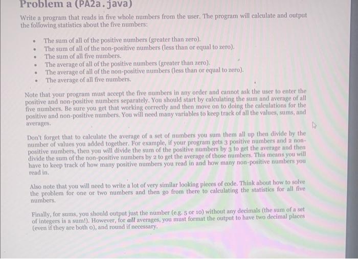 Solved Problem a (PA2a. java) Write a program that reads in | Chegg.com