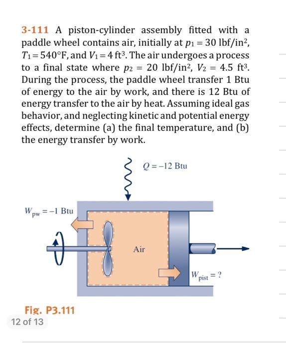 Solved A piston-cylinder assembly fitted with a paddle wheel | Chegg.com