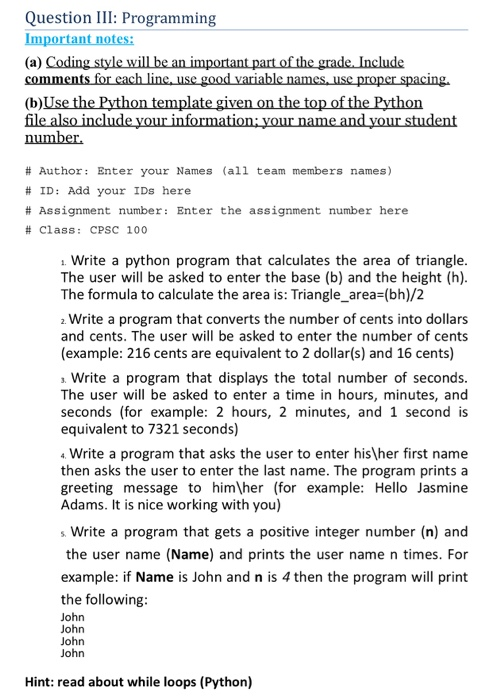 Solved Question Iii Programming Important Notes A Coding 