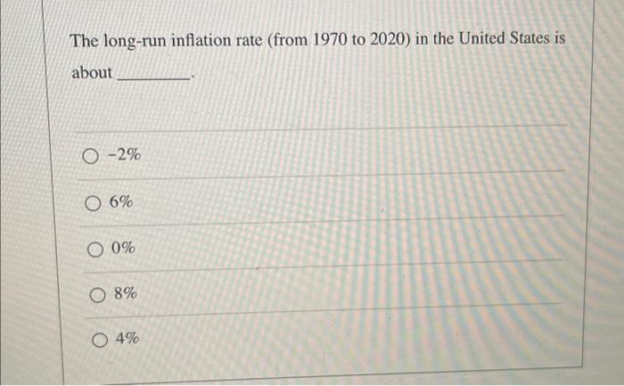 Solved The long-run inflation rate (from 1970 to 2020) in | Chegg.com