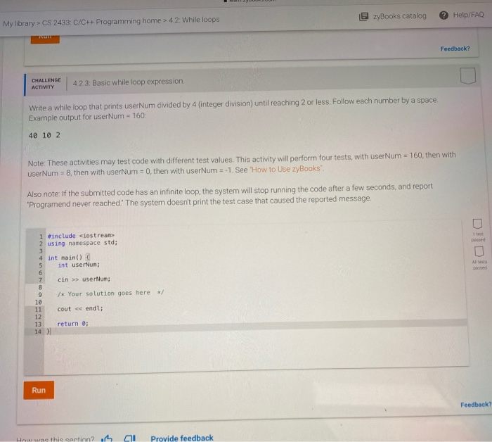 Solved: ZyBooks Catalog Help/FAQ E YBooks My Library> CS 2... | Chegg.com