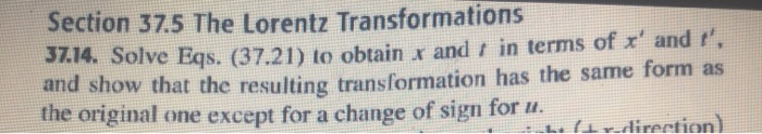 Solved Section 37.5 The Lorentz Transformations 14. Solve | Chegg.com