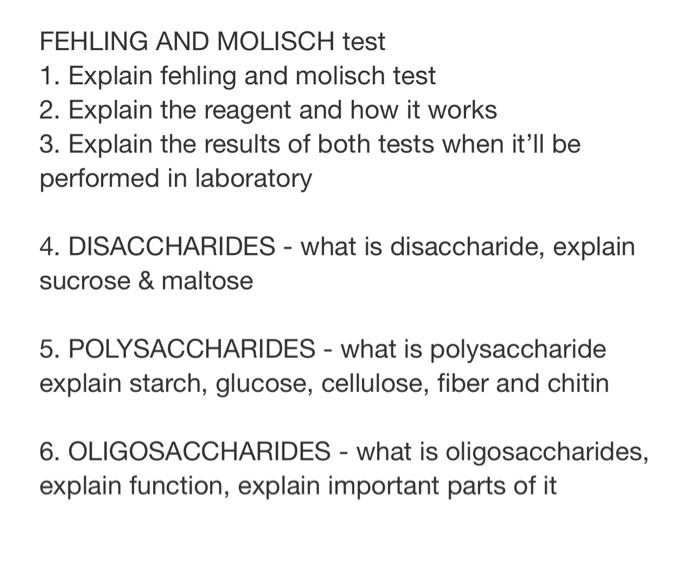 Solved FEHLING AND MOLISCH test 1. Explain fehling and | Chegg.com