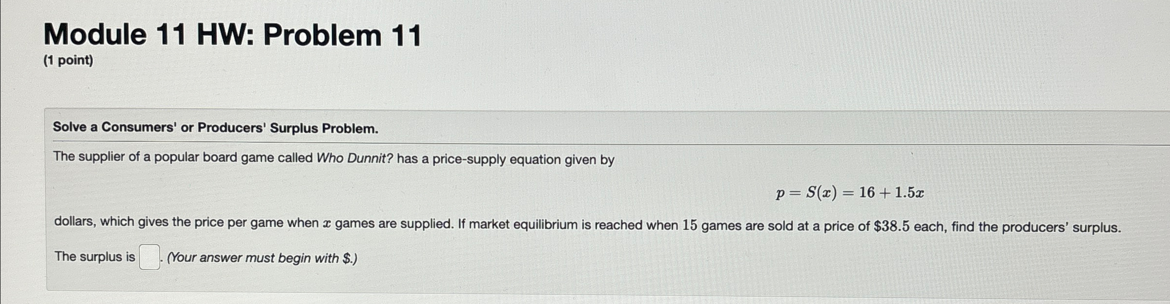 Solved Module 11 ﻿HW: Problem 11(1 ﻿point)Solve a Consumers' | Chegg.com