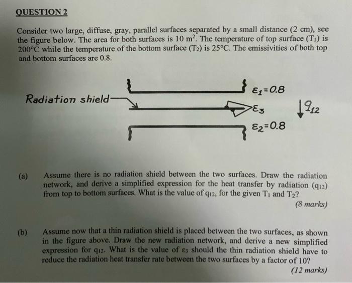 Solved Consider two large, diffuse, gray, parallel surfaces | Chegg.com