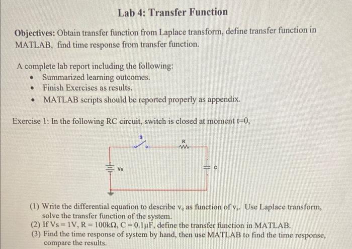 Solved Lab 4: Transfer Function Objectives: Obtain transfer | Chegg.com