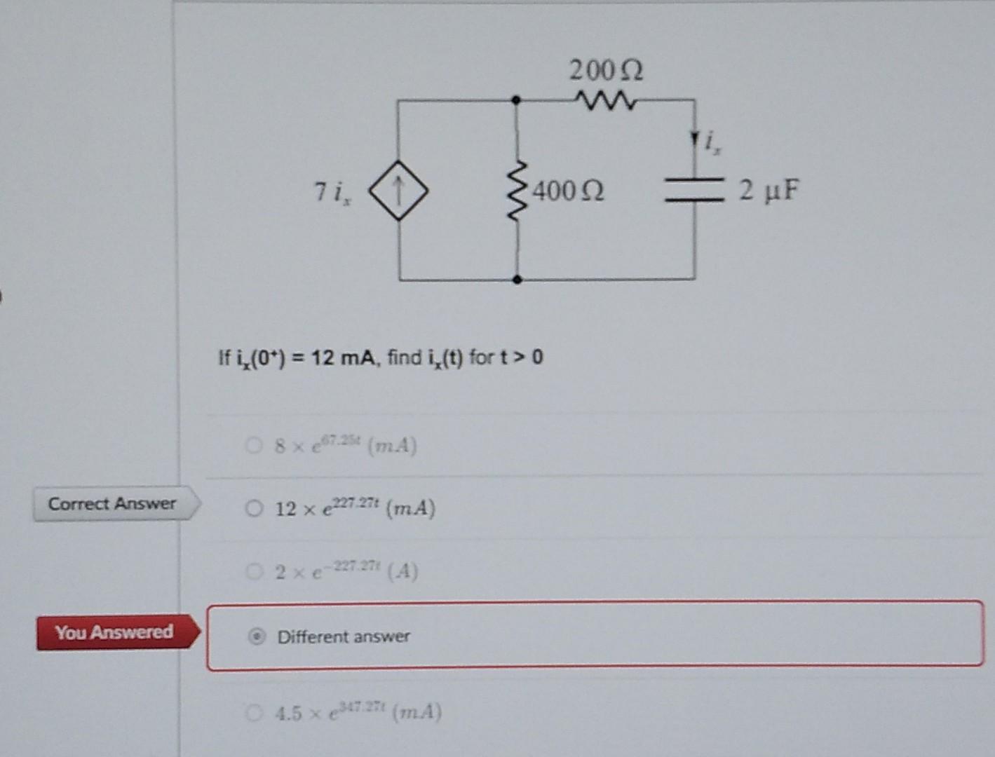 Solved ix(0+)=12 mA, find ix(t 8×e67.25(mA) 12×e27.27t(mA) | Chegg.com