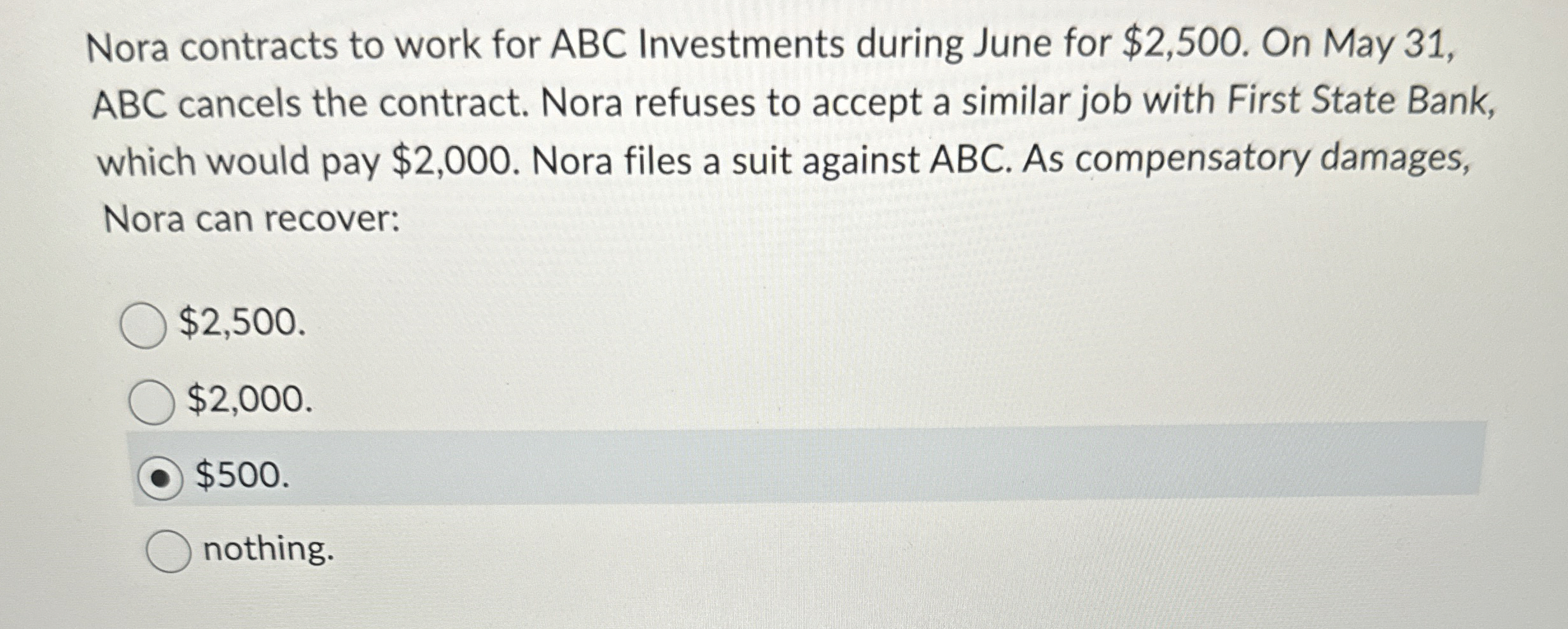 Solved Nora contracts to work for ABC Investments during | Chegg.com