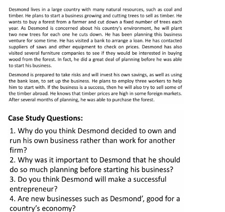 Solved Desmond lives in a large country with many natural | Chegg.com