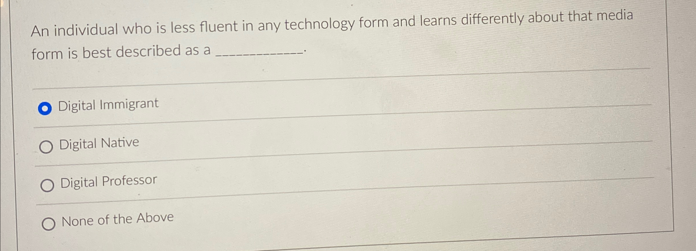 Solved An individual who is less fluent in any technology | Chegg.com