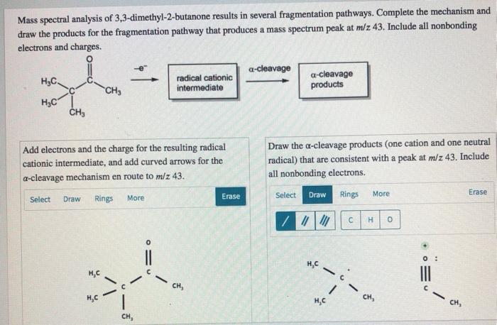 Solved Mass spectral analysis of 3,3-dimethyl-2-butanone | Chegg.com