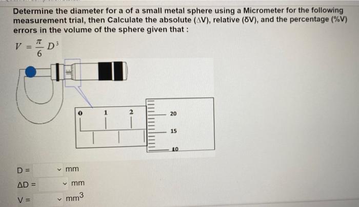 Solved Determine the diameter for a of a small metal sphere | Chegg.com