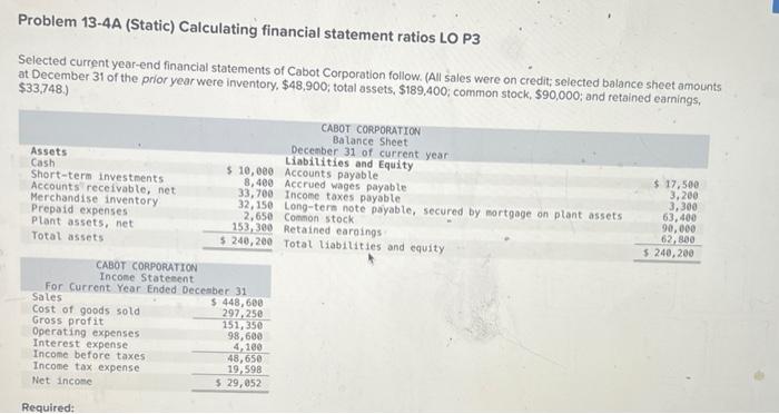 Solved Problem 13-4A (Static) Calculating financial | Chegg.com