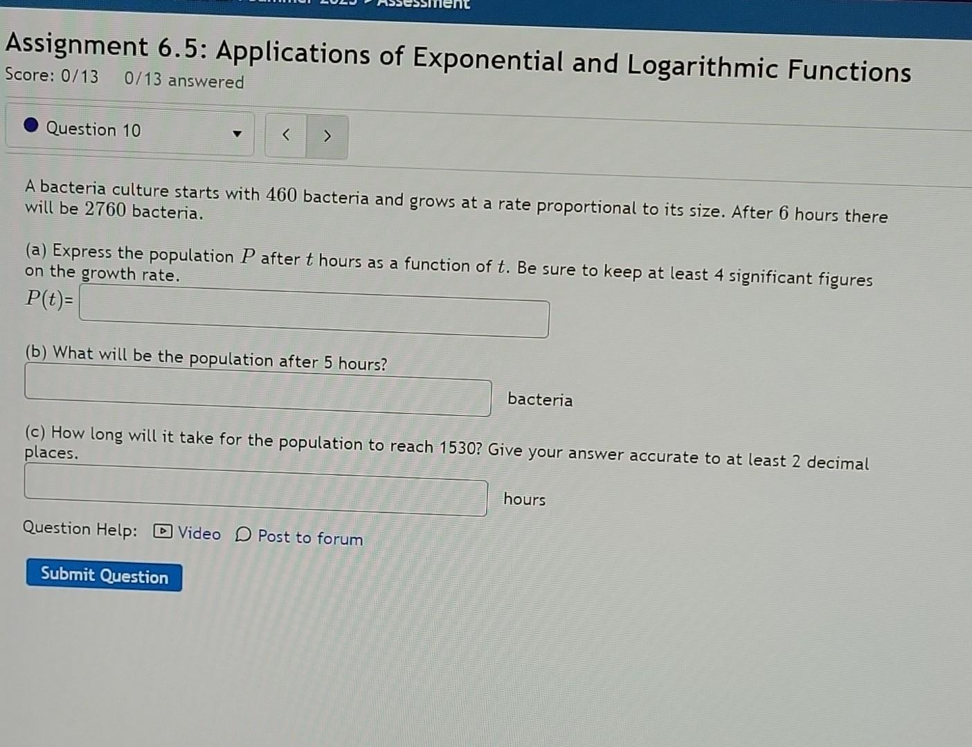 Solved Assignment 6.5: Applications of Exponential and | Chegg.com