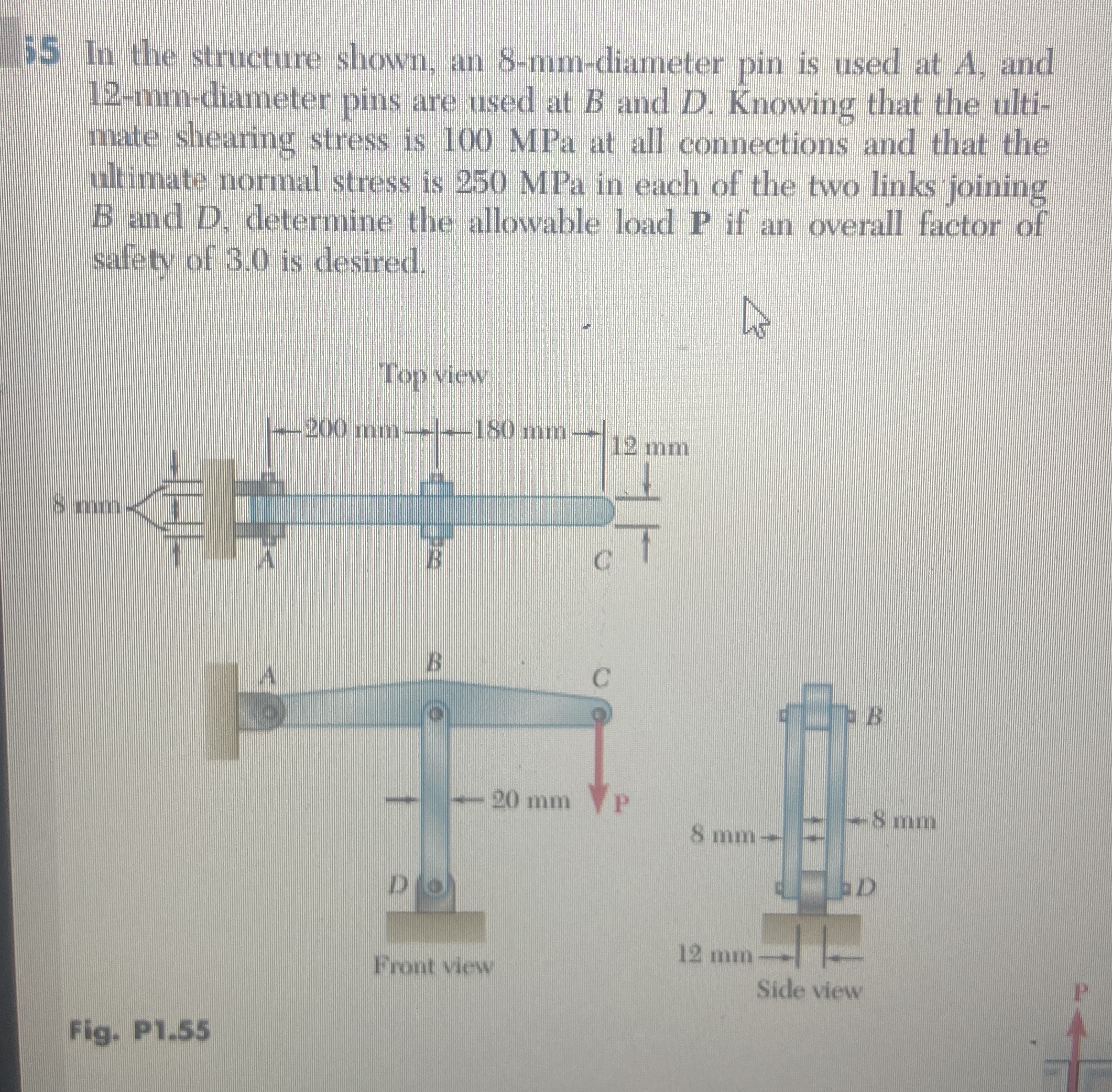 Solved 55 ﻿In the structure shown, an 8 -mm-diameter pin is | Chegg.com