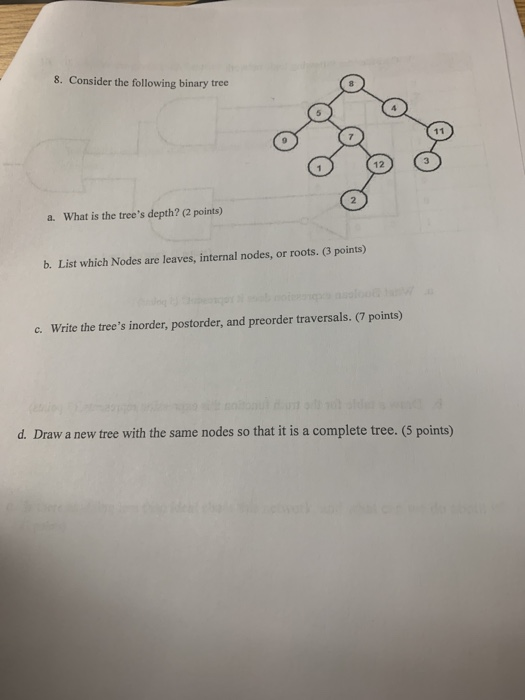 Solved 8. Consider the following binary tree a. What is the | Chegg.com