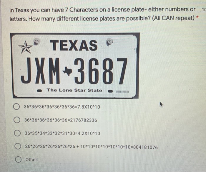 Solved In 1999 New Jersey license plates have three letters | Chegg.com