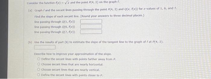 Solved Consider the function f(x)=√x and the point P(4, 2) | Chegg.com
