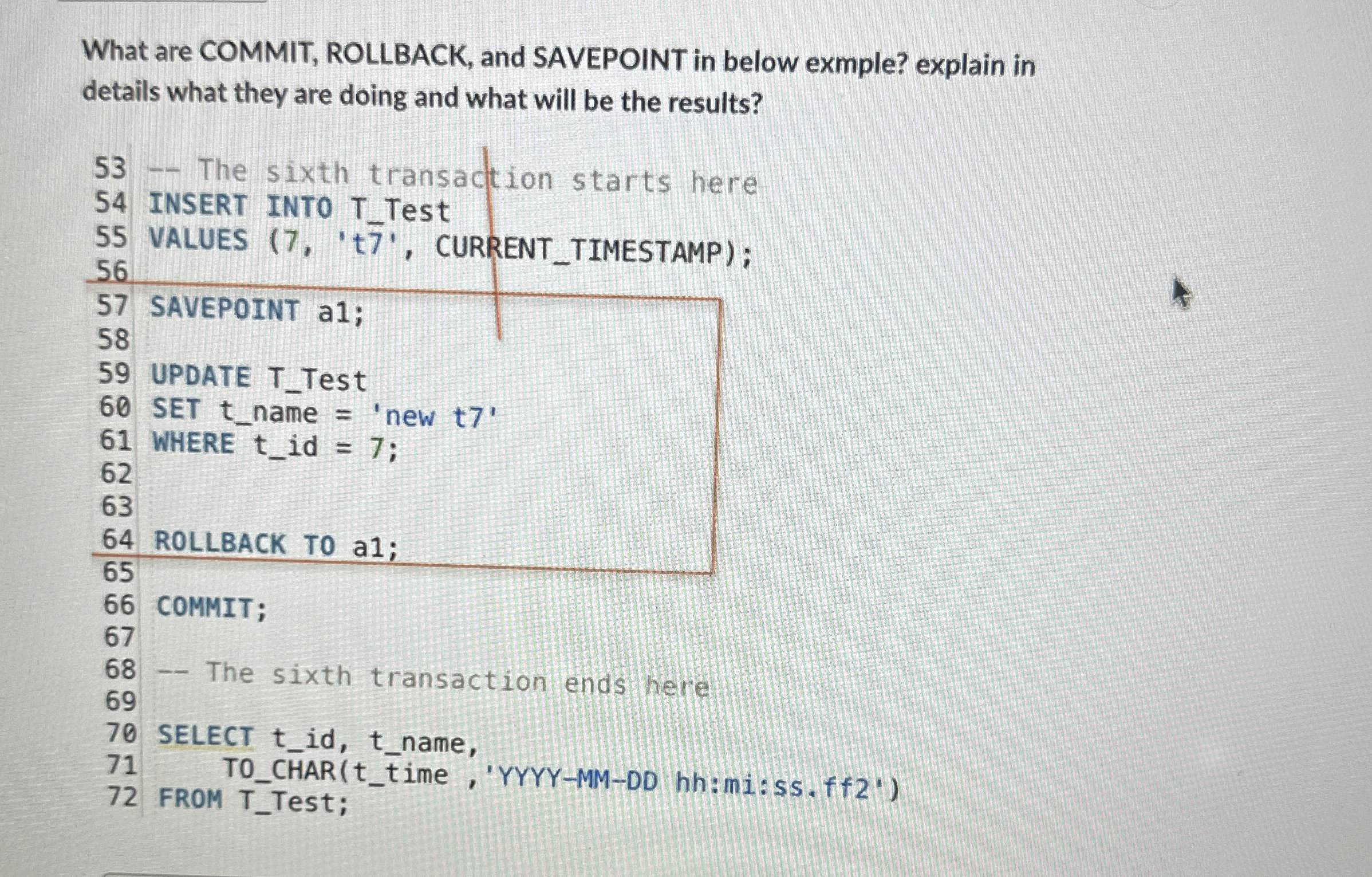Solved What are COMMIT, ROLLBACK, and SAVEPOINT in below | Chegg.com
