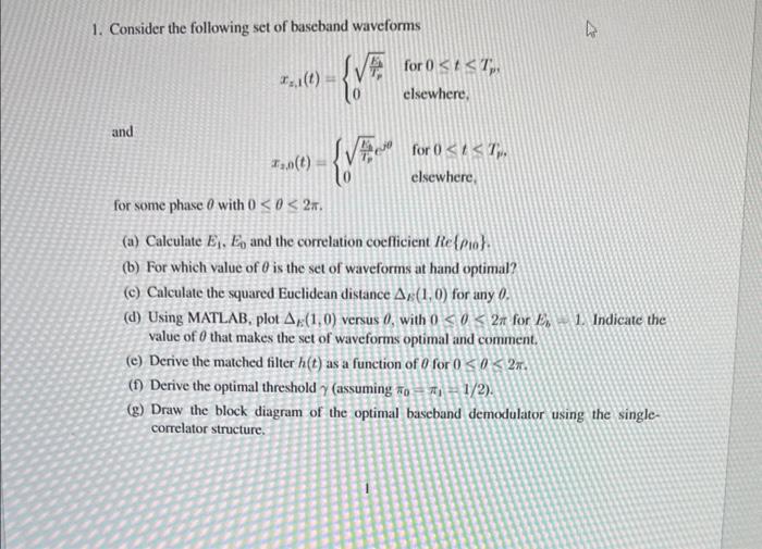1. Consider the following set of baseband waveforms | Chegg.com