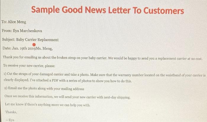 Sample Good News Letter To Customers To: Alice Meng | Chegg.com