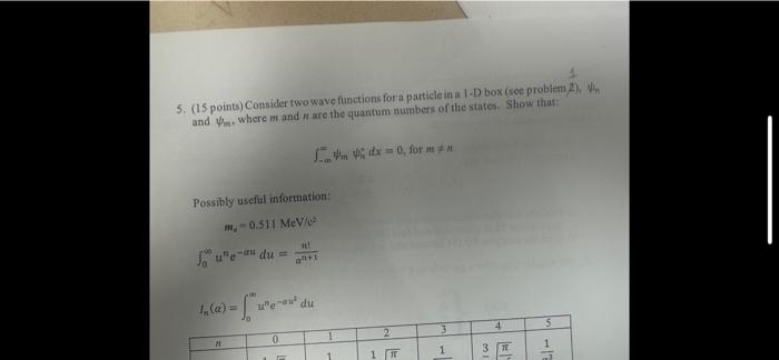 Solved 5. (15 points) Consider two wave functions for a | Chegg.com