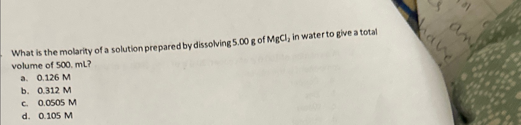 Solved What is the molarity of a solution prepared by | Chegg.com