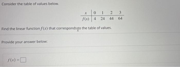 Solved Consider the table of values below. Find the linear | Chegg.com