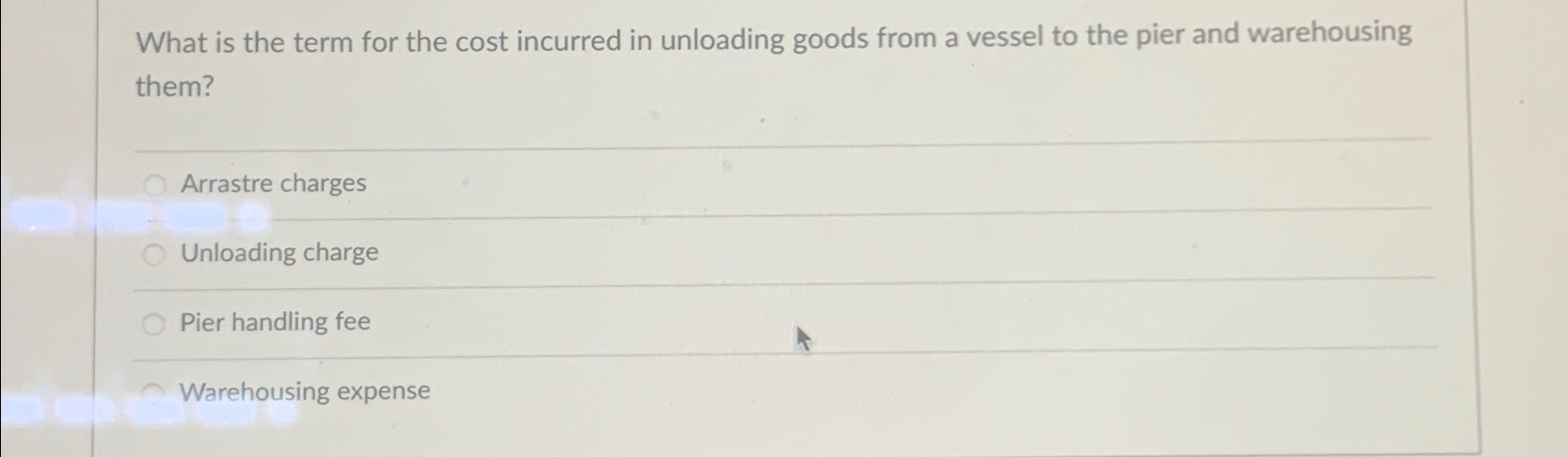 Solved What is the term for the cost incurred in unloading | Chegg.com