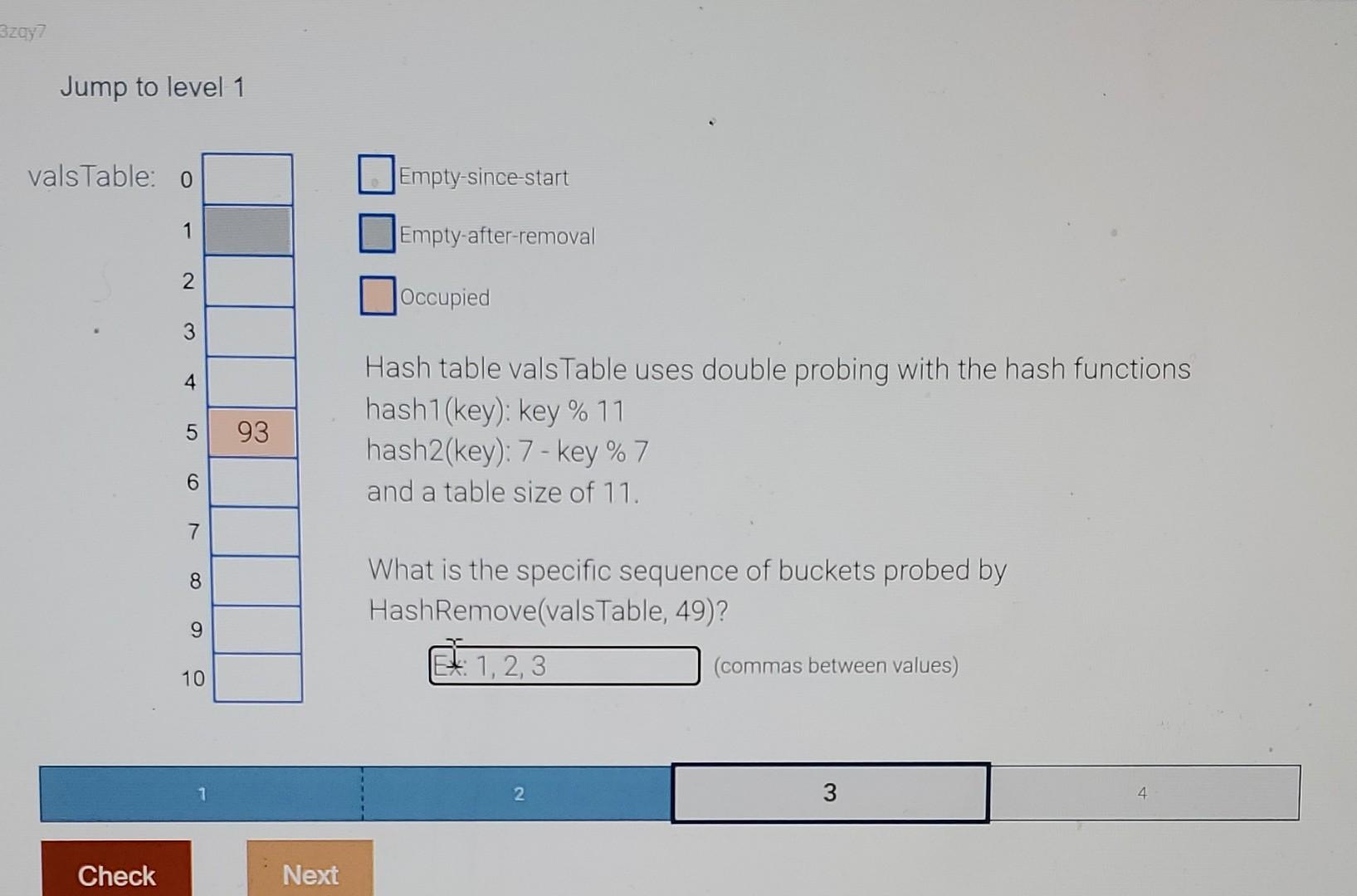 Solved 3zqy7 Jump to level 1 valsTable: o 1 2 3 Check 4 5 93 | Chegg.com