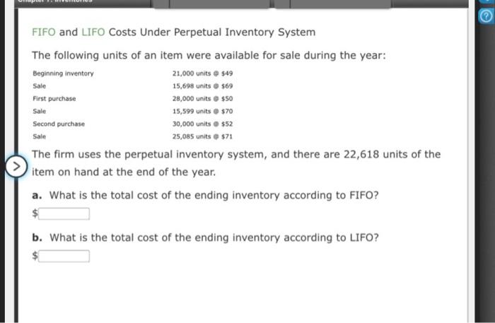 Solved FIFO and LIFO Costs Under Perpetual Inventory System | Chegg.com