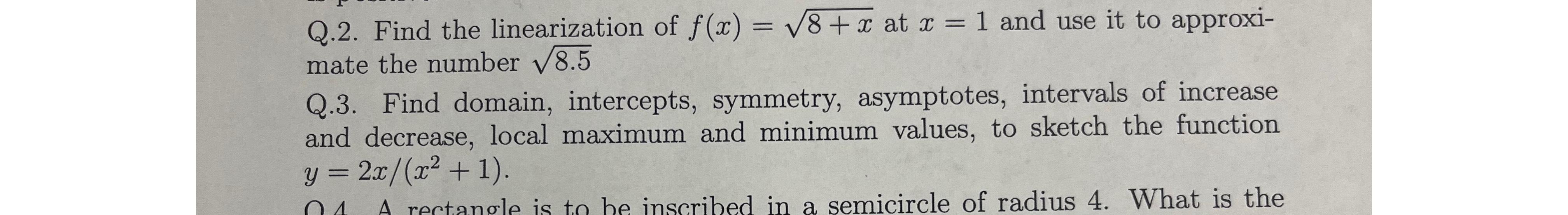 Solved Q.2. ﻿Find the linearization of f(x)=8+x2 ﻿at x=1 | Chegg.com
