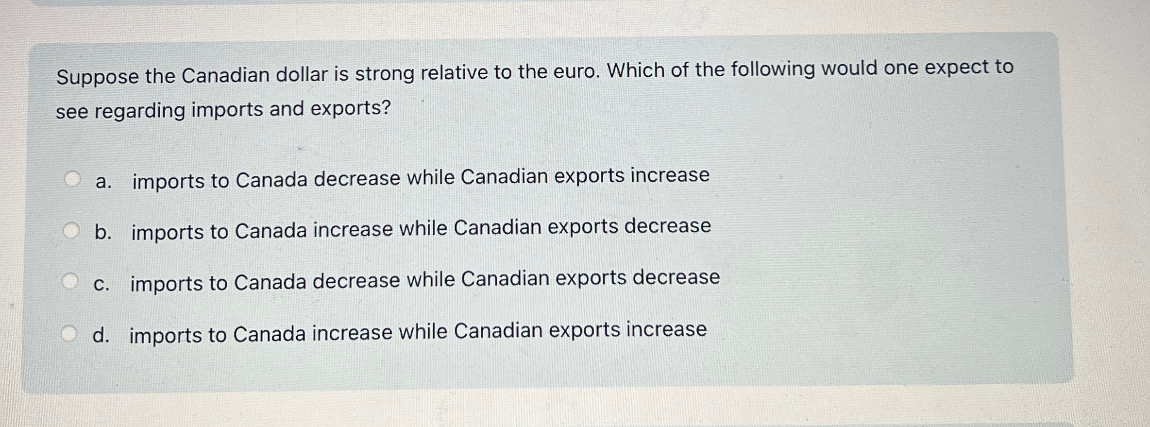 Solved Suppose the Canadian dollar is strong relative to the | Chegg.com