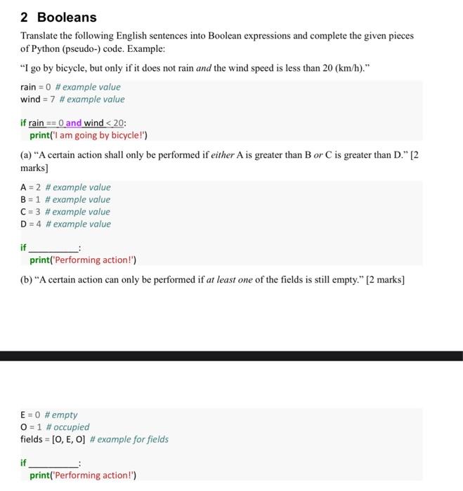 Solved 2 Booleans Translate the following English sentences | Chegg.com
