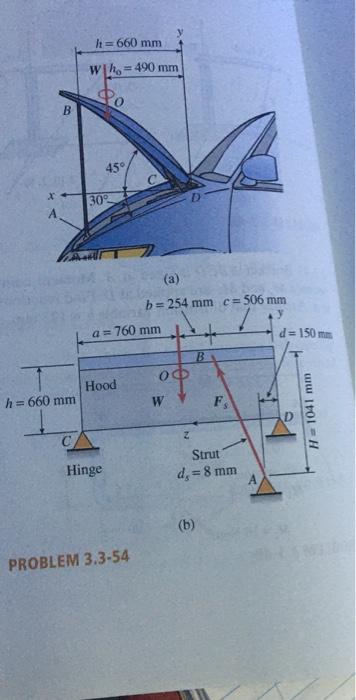 Solved 3.3-54 A single steel strut AB supports the vehicle | Chegg.com