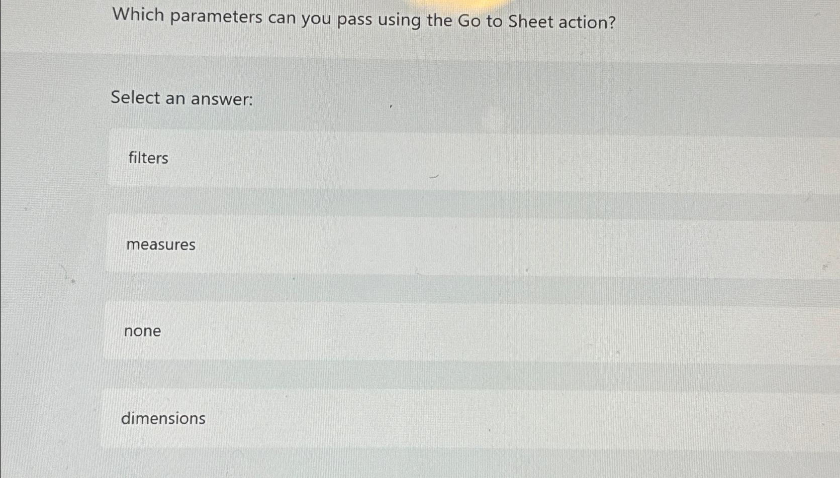 Solved Which parameters can you pass using the Go to Sheet | Chegg.com