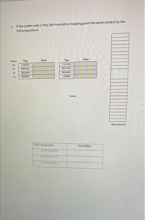 c. If the system uses 2-Way Set-Associative mapping | Chegg.com
