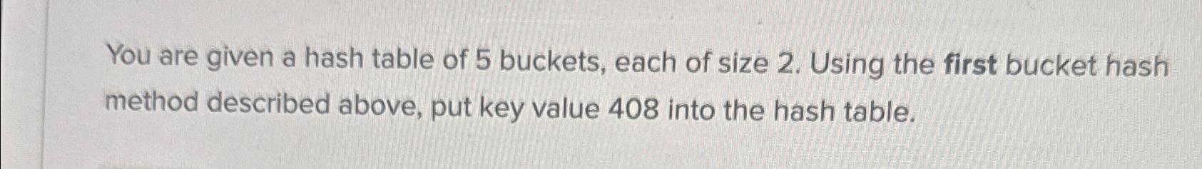 Solved You are given a hash table of 5 ﻿buckets, each of | Chegg.com