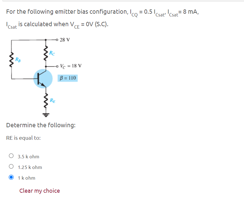 Solved solveFor the following emitter bias configuration, | Chegg.com