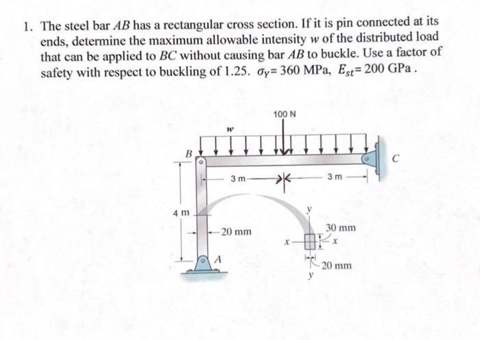 Solved 1. The steel bar AB has a rectangular cross section. | Chegg.com