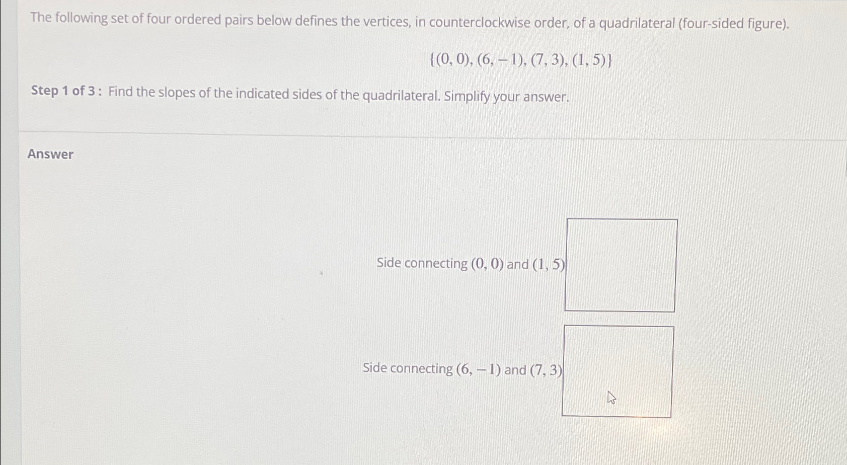 Solved The following set of four ordered pairs below defines | Chegg.com
