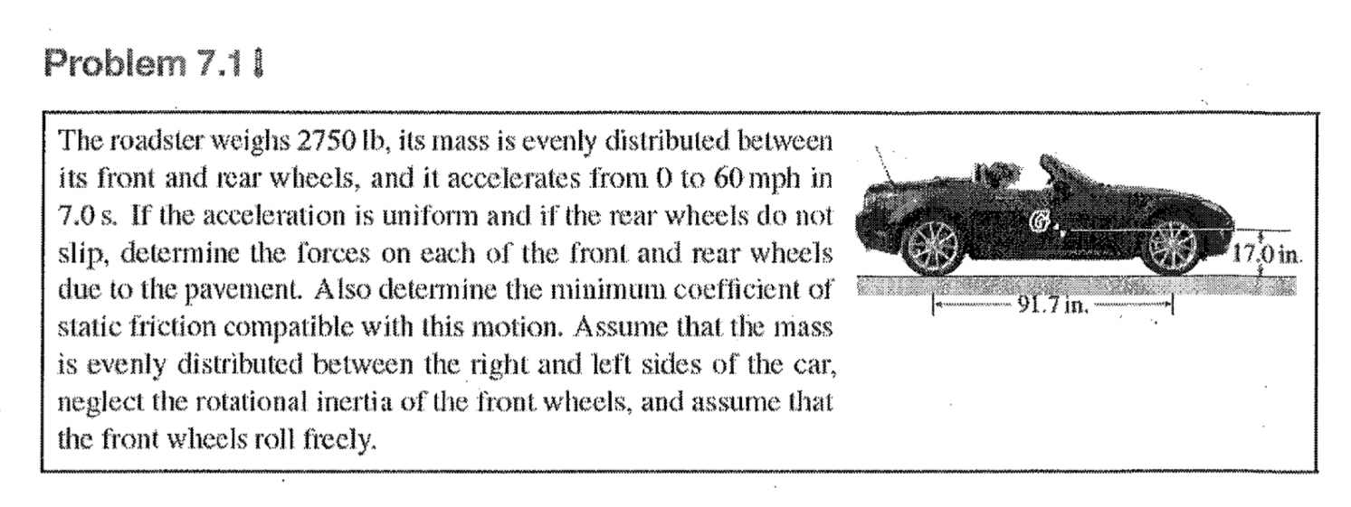 Solved Problem 7.11The roadster weighs 2750 ﻿lb , ﻿its mass | Chegg.com