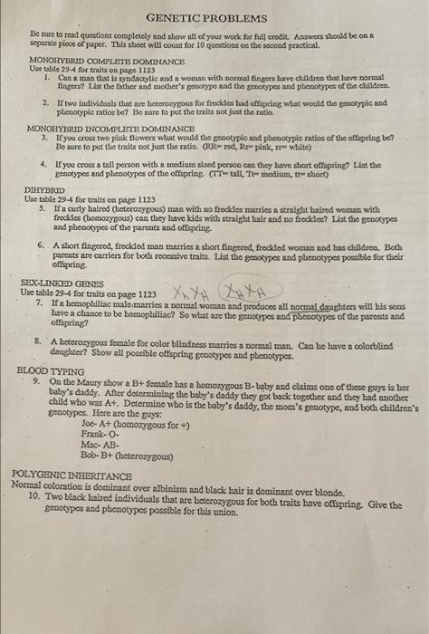 Solved Inheritance of Selected Traits (Table 29-4)GENETIC | Chegg.com