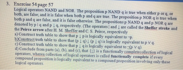 Solved 3. Exercise 54 page 57 Logical operators NAND and | Chegg.com