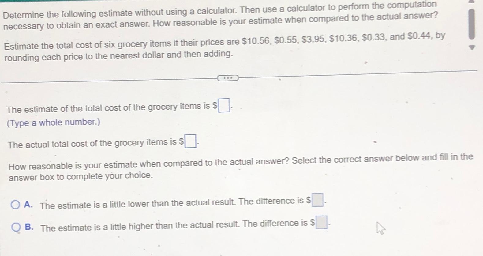 Solved Determine the following estimate without using a | Chegg.com