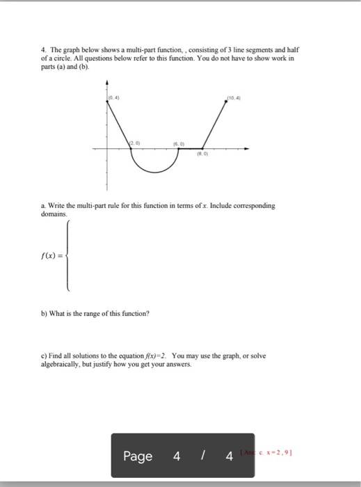 Solved 4. The graph below shows a multi-part function, | Chegg.com