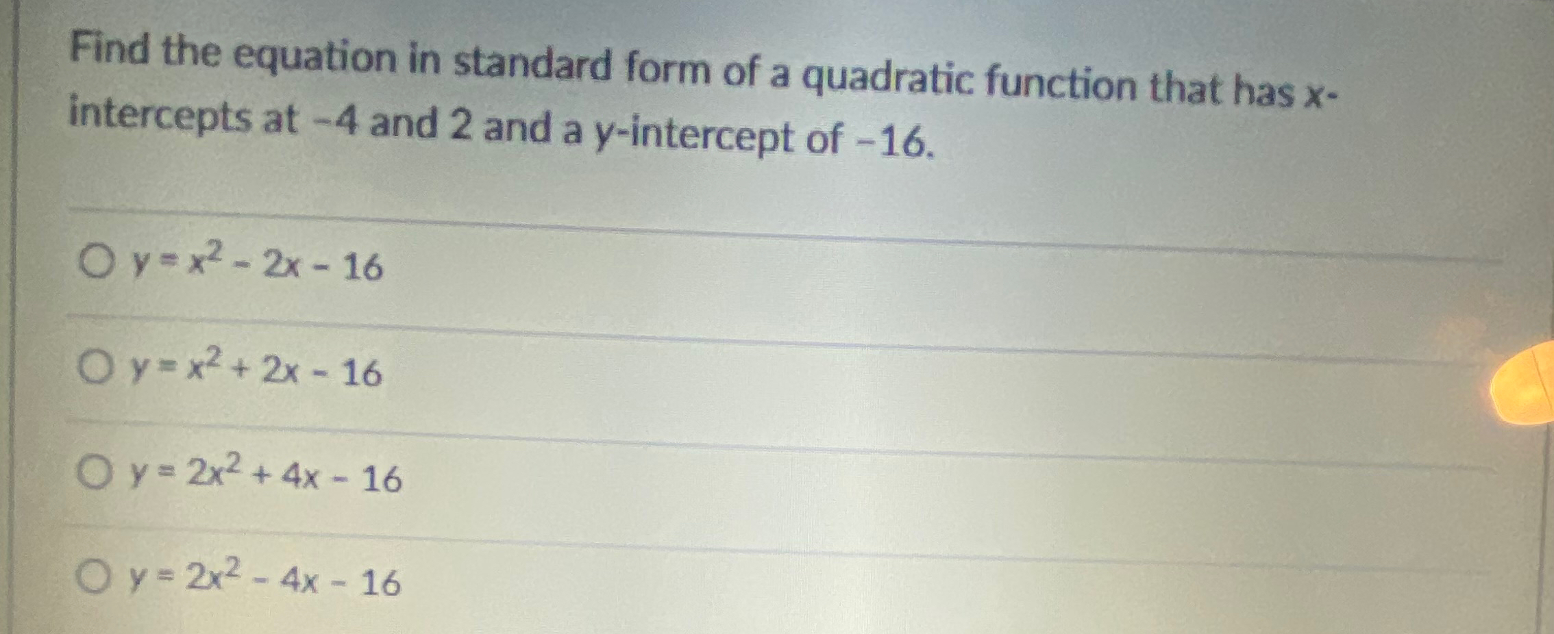 Solved Find the equation in standard form of a quadratic | Chegg.com