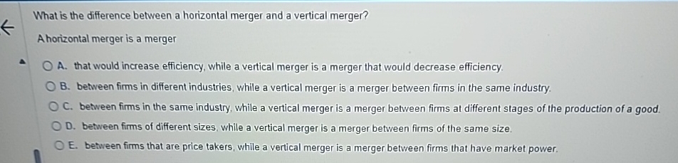 Solved What is the difference between a horizontal merger | Chegg.com