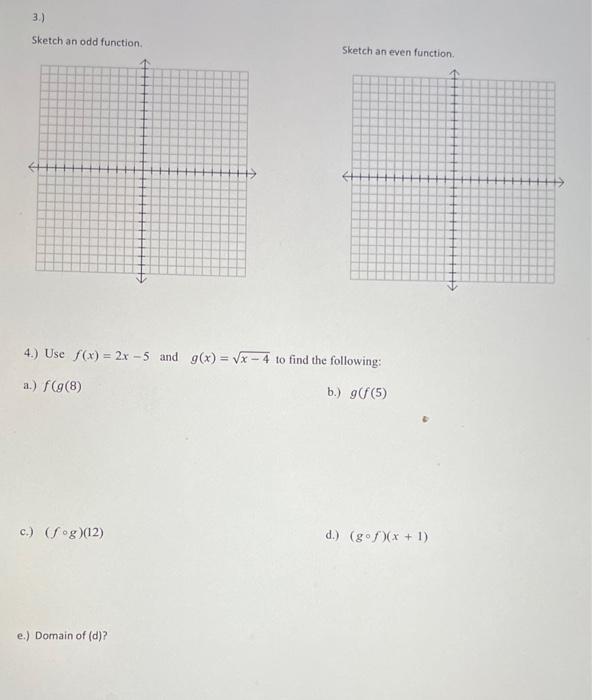Solved Sketch an odd function. Sketch an even function. 4.) | Chegg.com